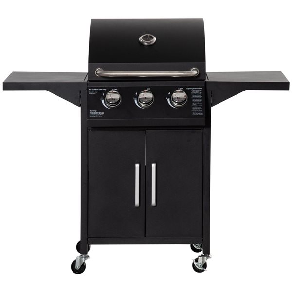 Barbecue à 3 brûleurs Smart Grill Outsunny au propane noir avec ...