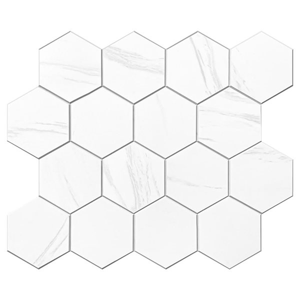 Murella SPC Medium White Marble Hexagonal 11.5 L x 10-in W Matte Peel ...
