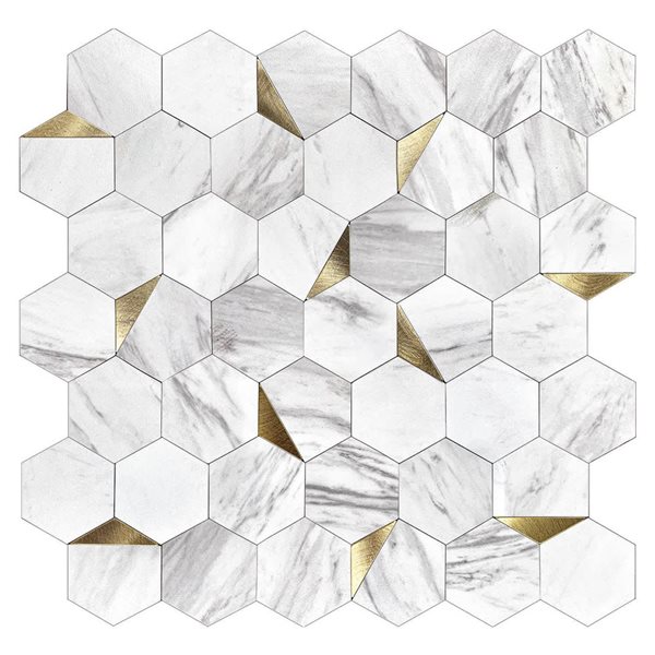 Murella Metal White Marble and Gold Hexagonal 11.5 L x 11.7-in W ...