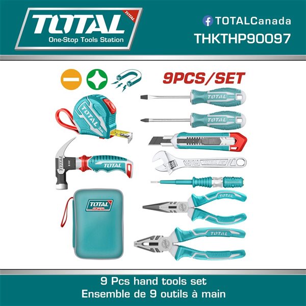 Ensemble de 9 outils pour la maison Total Tools avec sac de rangement ...
