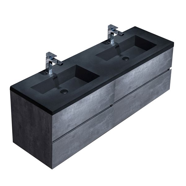Woodbridge 59 W x 19 5/8-in D Matte Black and Grey Double Sink Wall ...