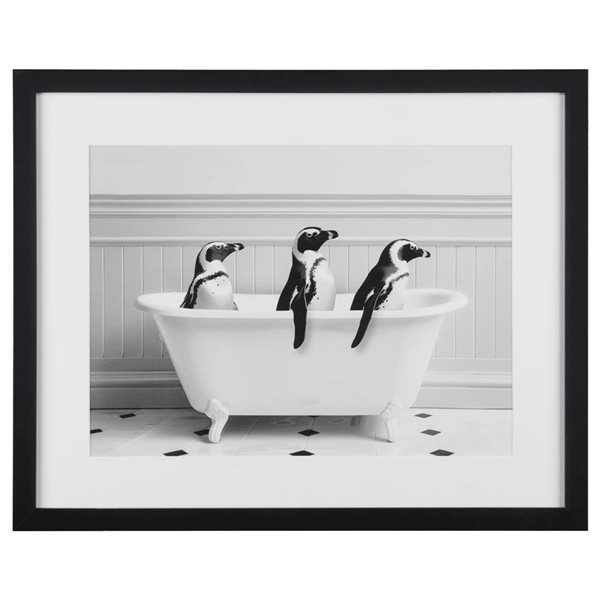 Bouclair 16 H x 20-in W Canvas Penguins in Bathtub Printed Framed Art ...