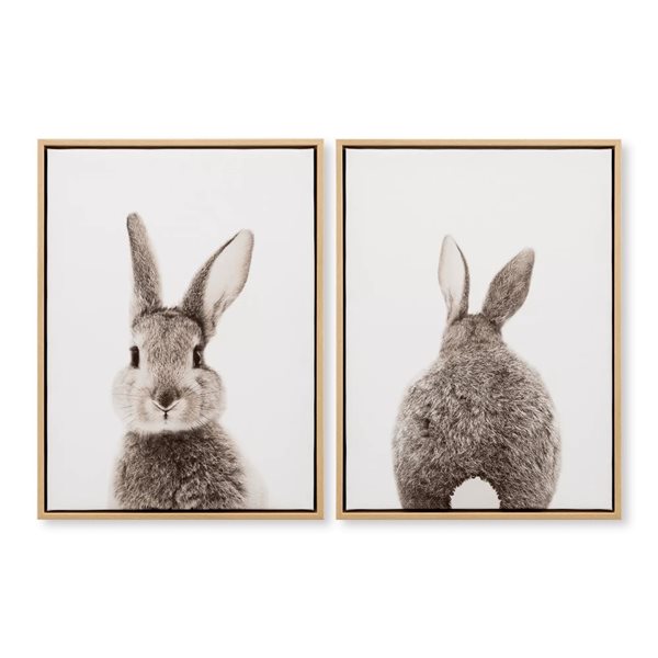 Bouclair 12 H x 16-in W Set of 2 Canvas Bunny Printed Framed Art ...