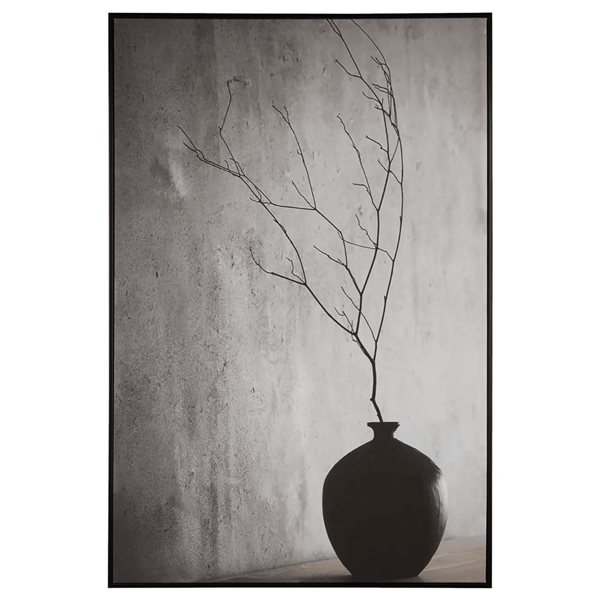 Tableau encadré Bouclair 45 h. x 30 po l. branche dans un vase noir ...