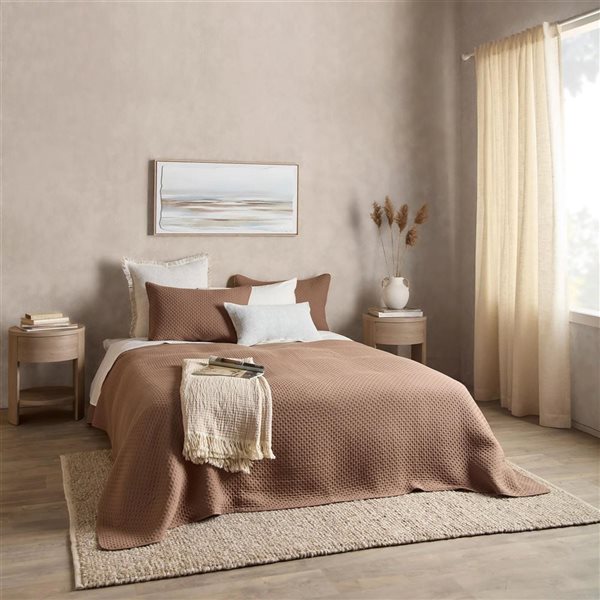 Ensemble de couvre-lit 3 morceaux Nash Bouclair en coton brun pour grand lit 9407510 | RONA