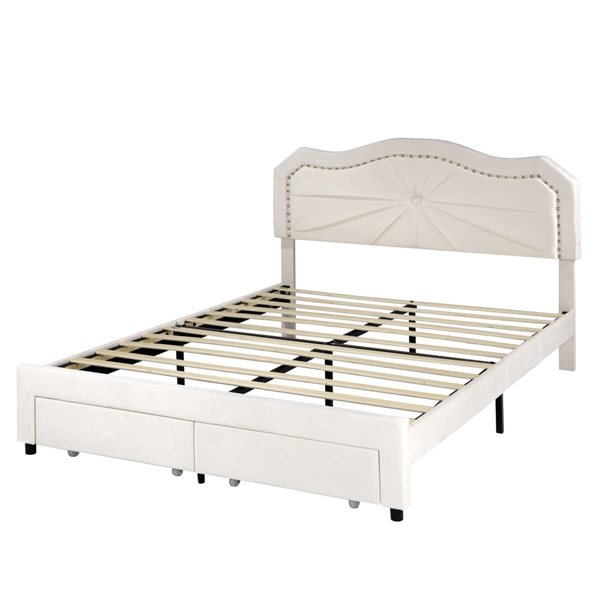 Lit plateforme de rangement William par Brassex beige grand lit 25135 ...