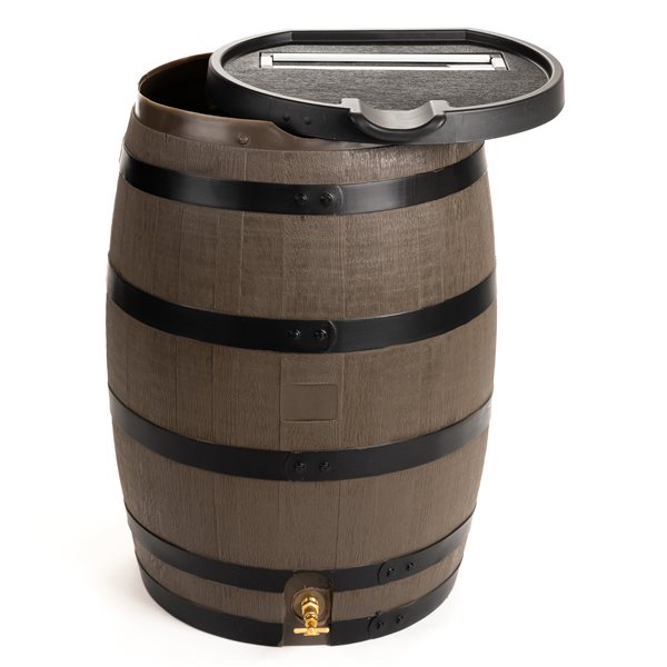 RTS Home Accents Polyethylene 208-L Flat-Back Rain Barrel w/ Removable ...