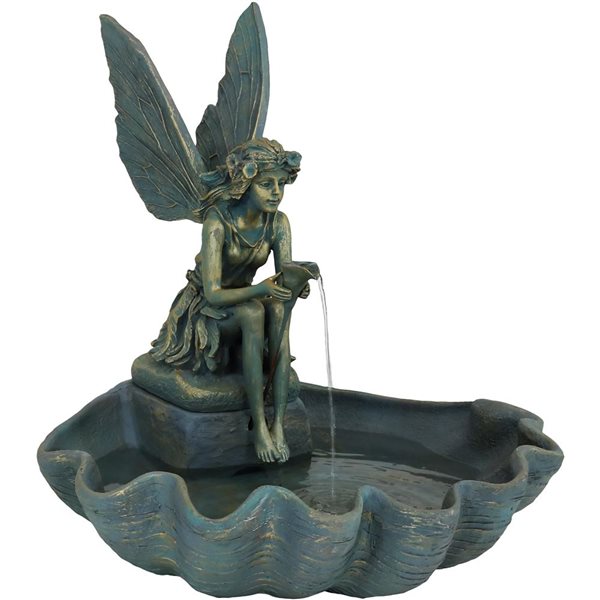 Sunnydaze Decor 30-in H Fibreglass Bronze Fairy Shell Outdoor Water ...