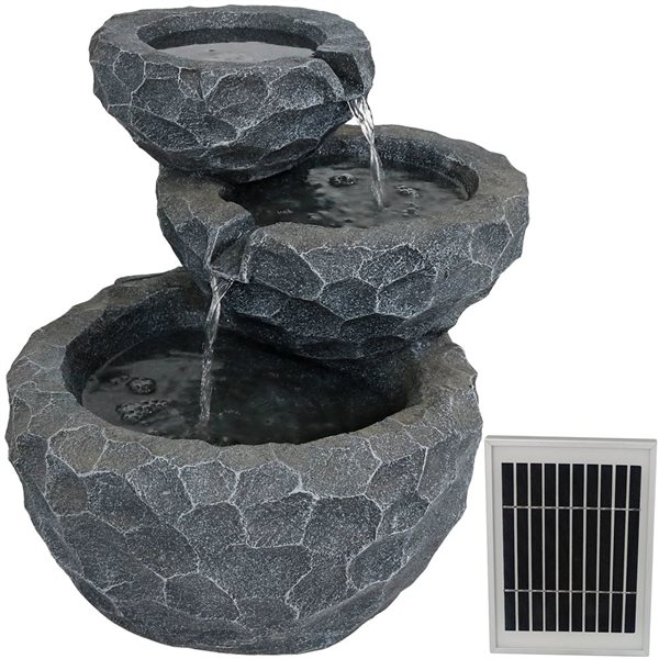 Sunnydaze Decor 17.5-in H Resin Grey 3-Tier Chiselled Basin Solar ...