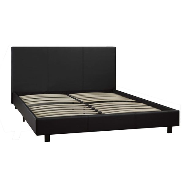 Lit double plateforme Noah Brassex en tissu noir avec tête de lit 25933 ...