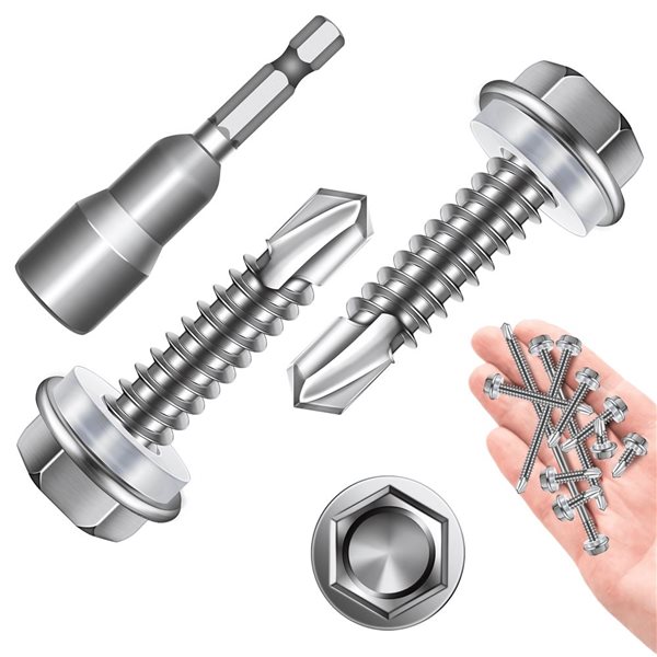 marysino 50-Pack #12 x 1-in Hex Head Self Tapping Sheet Metal Screws ...