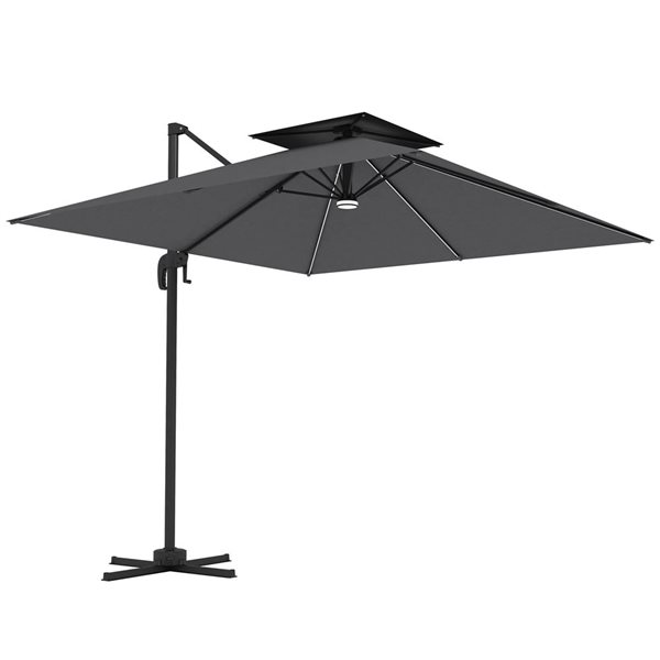 Outsunny 8-ft Cantilever Patio Umbrella w/ LED Lights - Dark Grey 84D ...