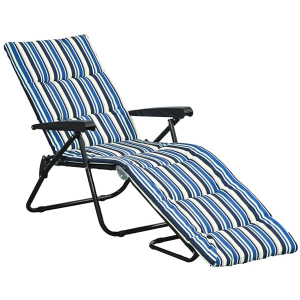 Outsunny Adjustable Folding Lounge Chair w/ Cushion - Blue/White 84B ...