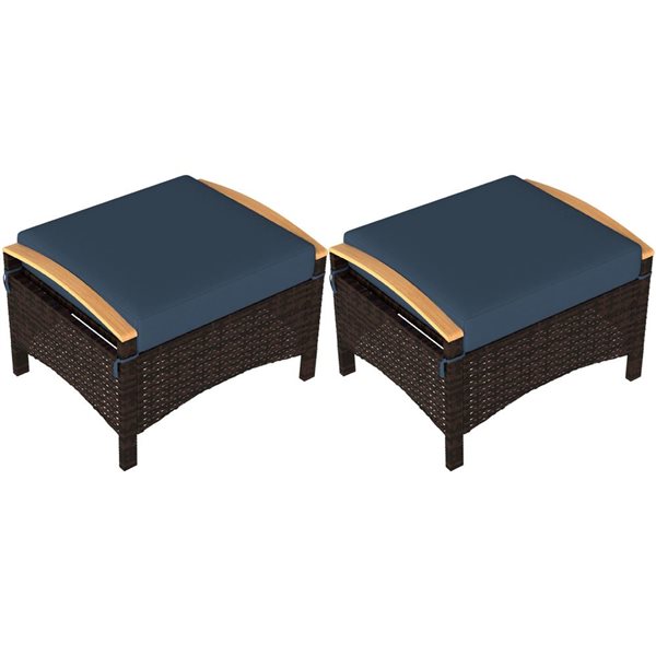 Outsunny 2-Pcs Wicker Outdoor Ottoman w/ Removable Cushion - Blue 867 ...