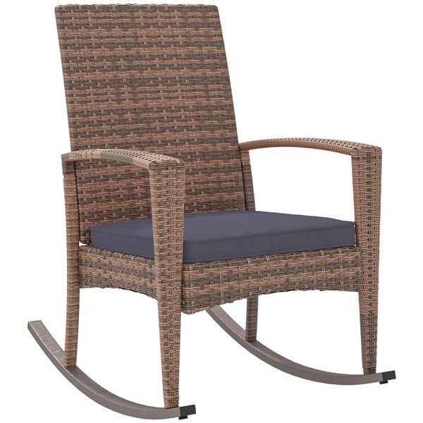 Outsunny Outdoor PE Rattan Rocking Chair with Cushion - Dark Blue 867 ...