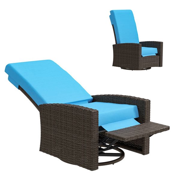Outsunny PE Rattan Wicker Recliner - Sky Blue 867-026V00LB | RONA