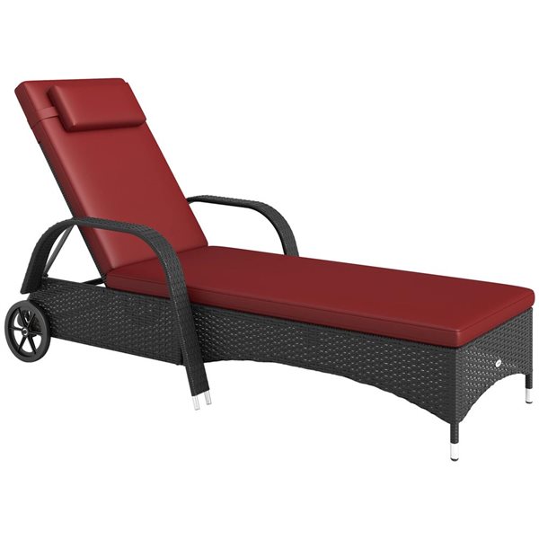 Outsunny Rattan Wicker Chaise Lounge Chair - Deep Coffee/Wine Red 862 ...