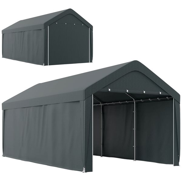 Abri d'auto gris foncé Outsunny 10 x 20 pi avec 2 portes roulantes 84C ...