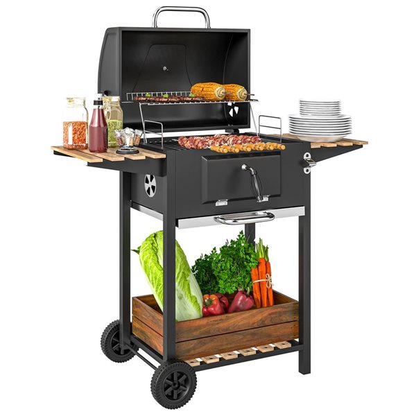 Outsunny 20-in Charcoal BBQ w/ Adjustable Charcoal Pan 846-170V00BK | RONA