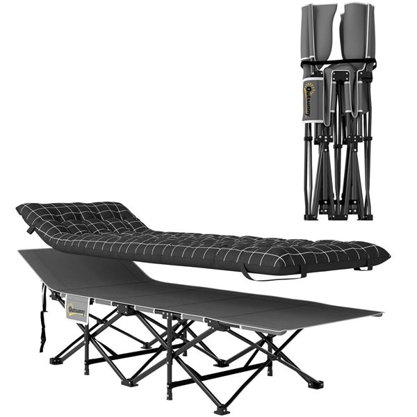 Lit de camping pliant pour adultes Outsunny avec matelas, noir A20 ...