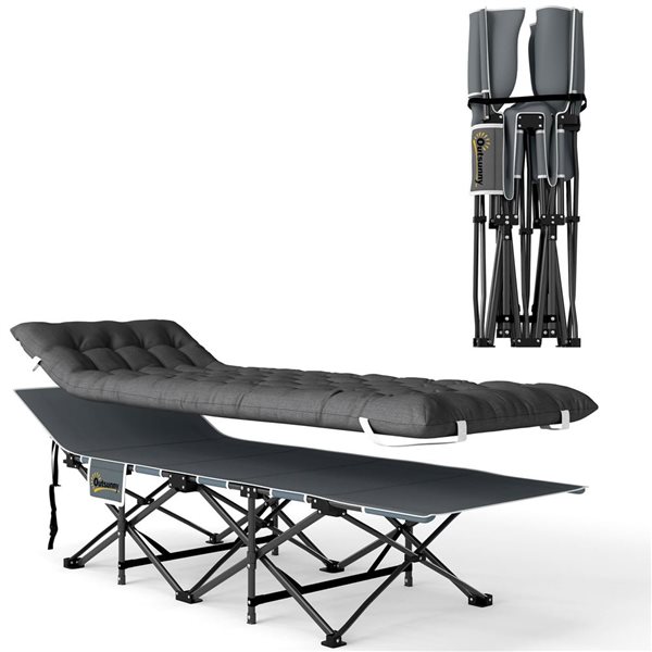 Lit de camping pliant pour adultes Outsunny avec matelas, gris foncé ...