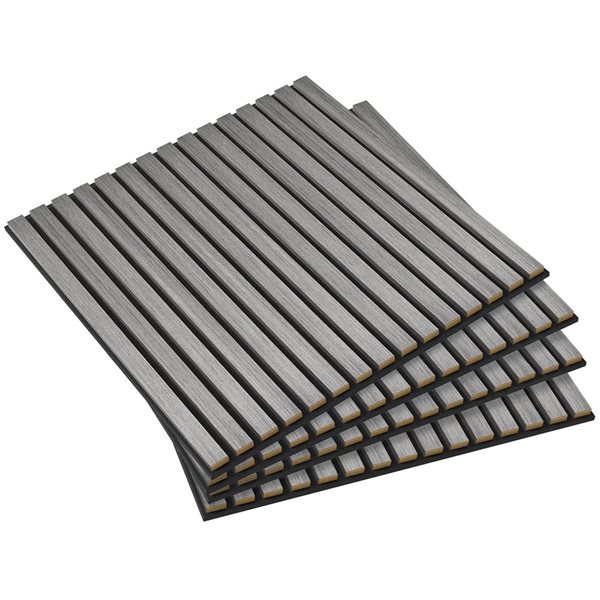HOMCOM 24 x 24-in 4-Pack Slat Acoustic Wood Wall Panels, Grey 830 ...
