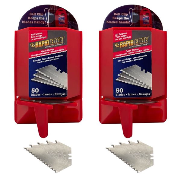 Rapid Edge 50-Piece Serrated Utility-Blade Dispenser with Belt Clip, 2 ...