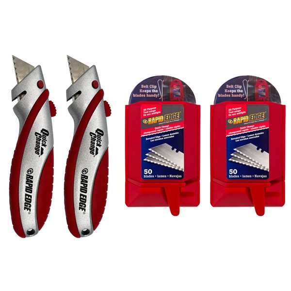 Rapid Edge Quick Change Utility Knife with 50-Pack Serrated Utility ...