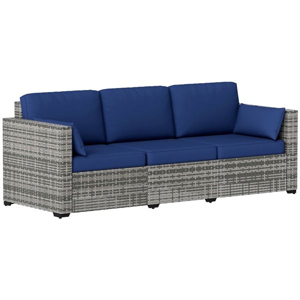Outsunny 3-Seat Dark Blue Wicker 29-in W Outdoor Sofa w/ Cushions and Pillows 860-308V00DB | RONA