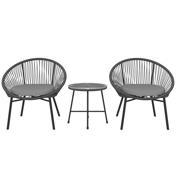 Outsunny 3-Piece Grey Wicker Metal Frame Patio Furniture Bistro Set w ...