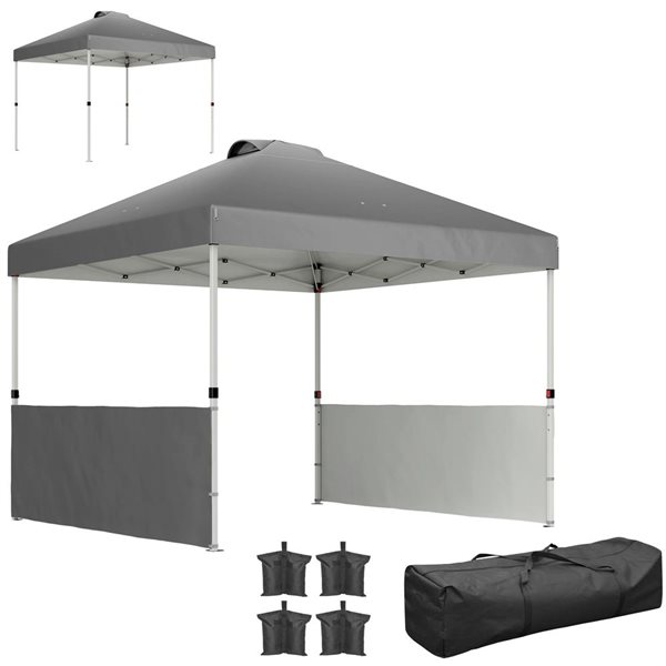 Outsunny Dark Grey 10 x 10-ft Metal Pop Up Canopy Tent w/ 2 Half ...