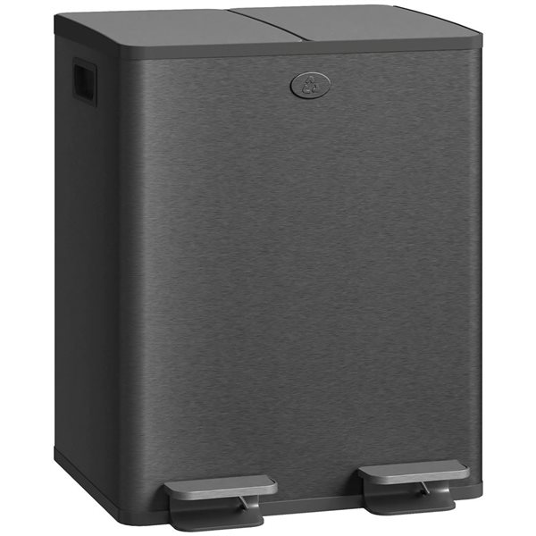 HOMCOM Black 2 x 20 Liter Dual Garbage Can with Soft Close Lid 851 ...