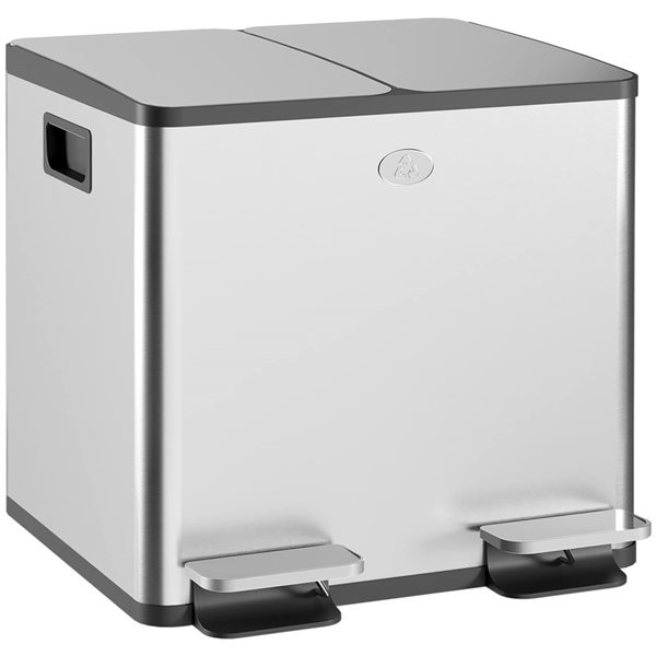 HOMCOM Silver 2 x 15 Liter Dual Garbage Can with Soft Close Lid 851 ...