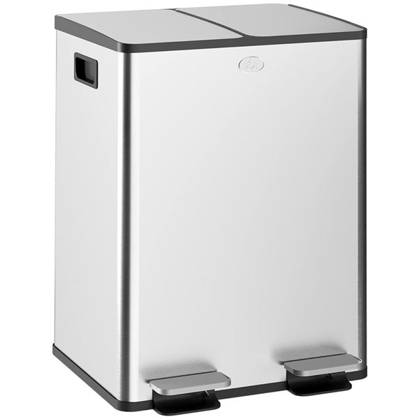 HOMCOM Silver 2 x 20 Liter Dual Garbage Can with Soft Close Lid 851 ...