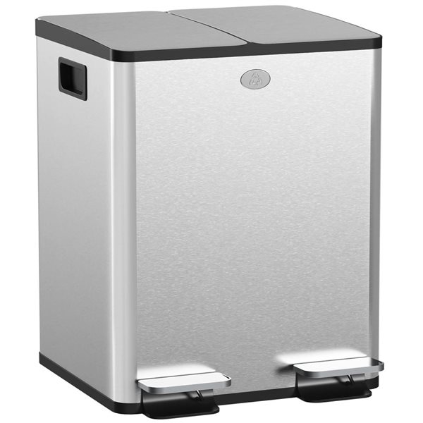 HOMCOM Silver 2 x 20 Liter Dual Garbage Can with Soft Close Lid 851 ...