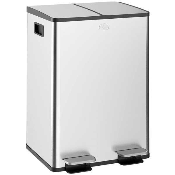 HOMCOM Silver 2 x 28 Liter Dual Garbage Can with Soft Close Lid 851 ...
