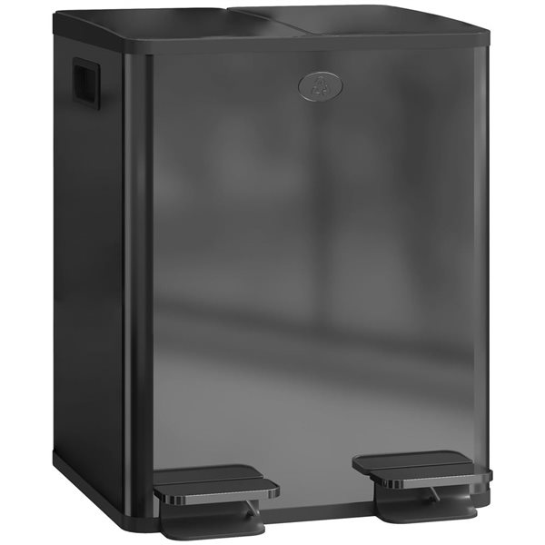 HOMCOM Black 2 x 20 Liter Dual Garbage Can with Soft Close Lid 851 ...