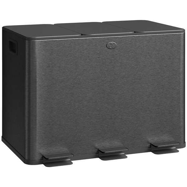 HOMCOM Black 3 x 20L Triple Garbage Can with Soft Close Lid 851 ...
