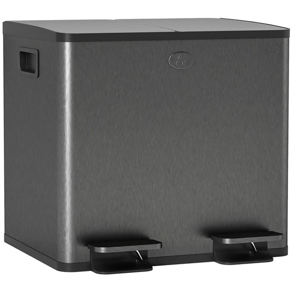 HOMCOM Black 2 x 15 Liter Dual Garbage Can with Soft Close Lid 851 ...
