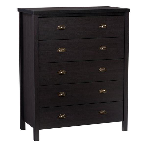 CorLiving Boston 5-Drawer Dresser w/ Metal Handles - Black Oak Finish BSA-003-T | RONA