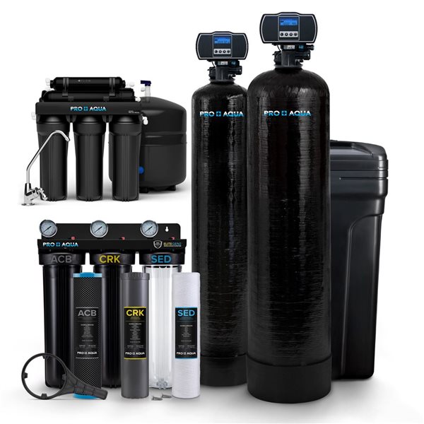 PRO+AQUA Elite Well Water Filter Softener Bundle + Reverse Osmosis System for Romoval of Iron ...