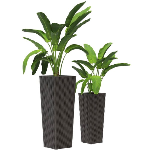 Outsunny Set of 2 Tall Planters for Outdoor Plants with Drainage Holes ...
