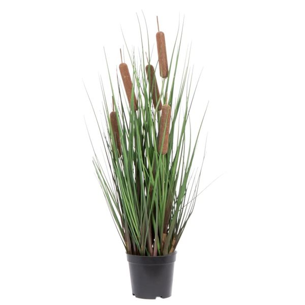 Vickerman 24-in H Artificial Potted Green Straight Grass and Cattails ...