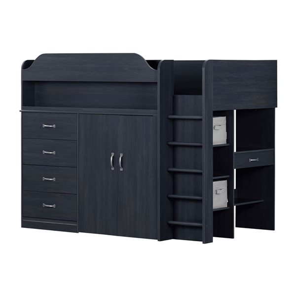South Shore Furniture Asten Navy Blue Twin Loft Bed Frame w/ Desk 12395 ...