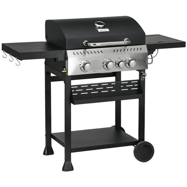 Barbecue au propane Outsunny avec brûleur latéral et roues, 38 000 BTU ...