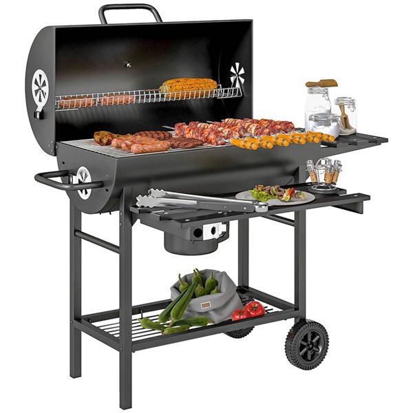 Barbecue au charbon Outsunny avec tablette latérale pliable, noir 846 ...