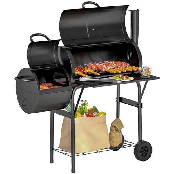Outsunny Charcoal BBQ Grill w/ Offset Smoker - Black 846-177V00BK | RONA