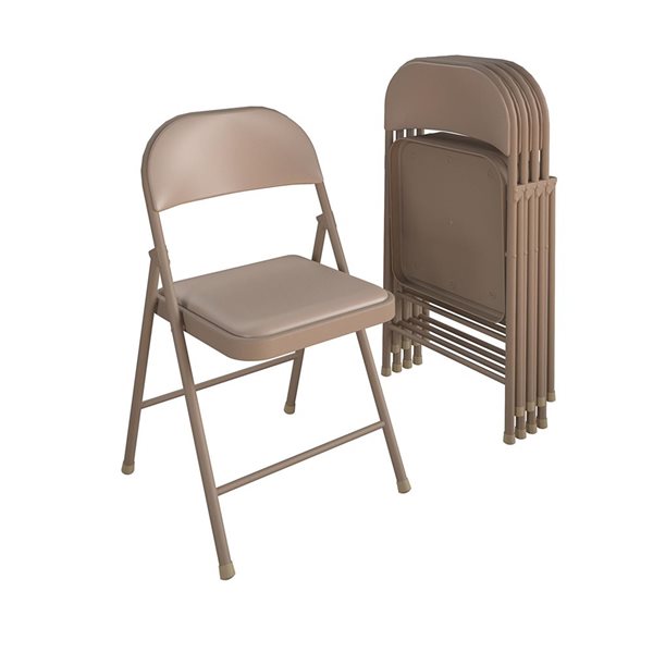 Cosco SmartFold 4-Pack Indoor Linen Upholstered Vinyl Folding Chair ...