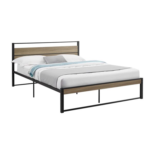 Monarch Specialties Dark Taupe Laminate/Black Metal Modern Bed Frame w ...