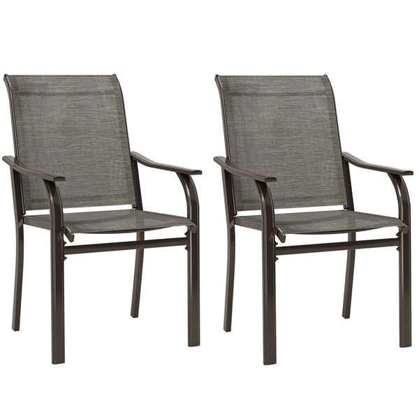 Outsunny Set of 2 Brown Patio Chairs Armrest and High Backrest 84G ...
